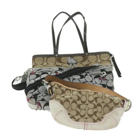 Coach | Bags | Coach Signature Shoulder Bag Canvas 3set Beige Black ...